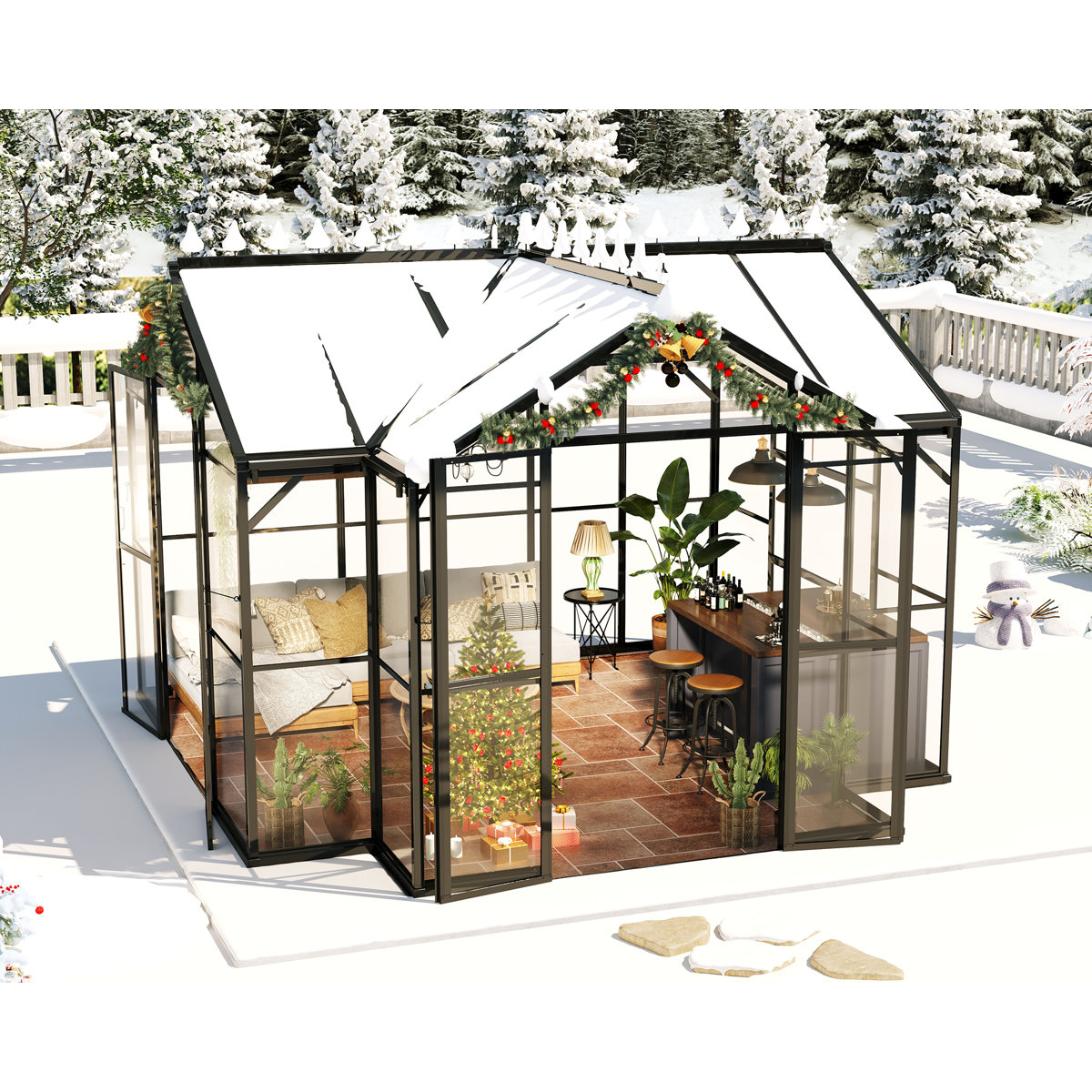 AMERLIFE Chalet Greenhouse 12x10x8 FT with Quick-Connect Fittings, Greenhouses for outdoors ...